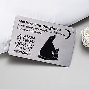 Tawdull Mom Gifts for Mothers Day from Daughter Engraved Metal Wallet Inserts Cards Mothers and Daughters Never Truly Part Gift Birthday Cards Mama Bear Present