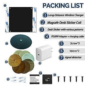 WLICNE Magnetic Invisible Wireless Charger 8-30MM, Under Desk 15W Furniture Wireless Charging Pad for Magsafe iPhone 14/13/ 12/airpods3 and Android Phone Wireless Charging(with PD Adapter)