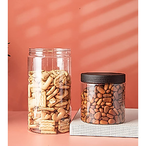 Lawei 8 Pack 34 oz Clear Plastic Jars with Black Lids - Plastic Food Storage Jars for Kitchen & Household Storage of Dry Goods, Nuts, Cookie and more