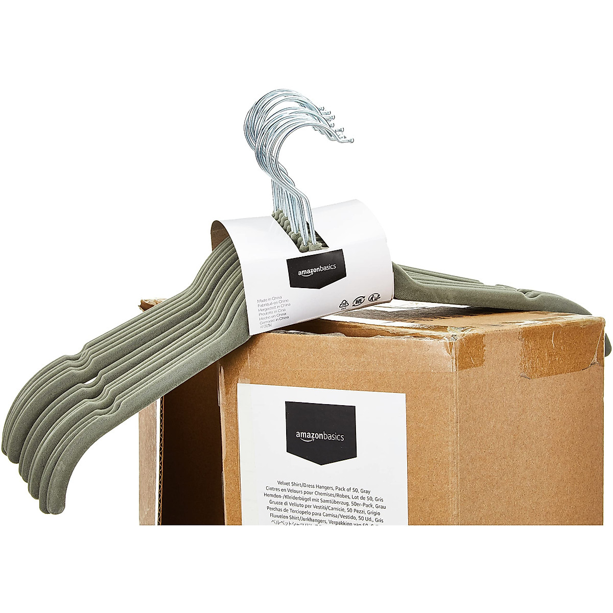 Amazon Basics Slim, Velvet, Non-Slip Shirt Clothes Hangers, Gray/Silver - Pack of 50