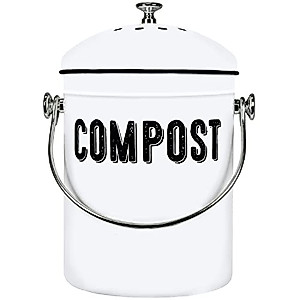 Modern white Farmhouse compost bin for kitchen, indoor compost bin, countertop compost bin with lid and Non smell charcoal Filter.