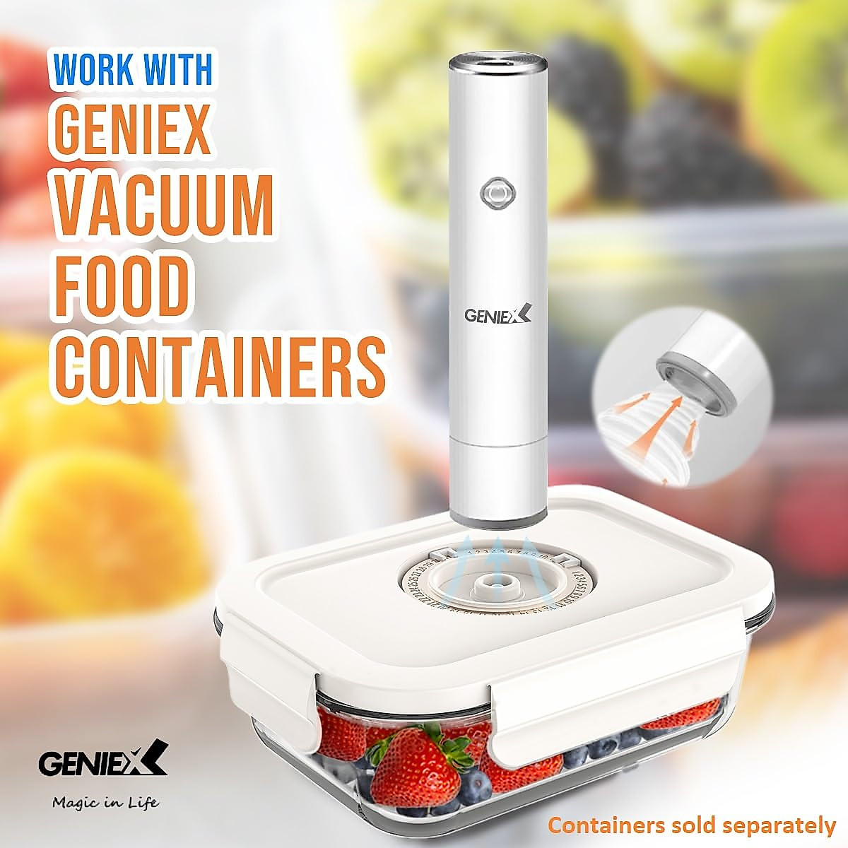 Handheld Vacuum Sealer for Food Storage, Rechargeable Vacuum Sealer Pump for Reuseable Food Saver Vac Bags & Food Containers with Vacuum Seal (Bags and Containers sold separately)