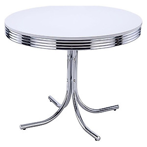 BOWERY HILL 42" Round Vintage Retro Dining Table in White and Chrome