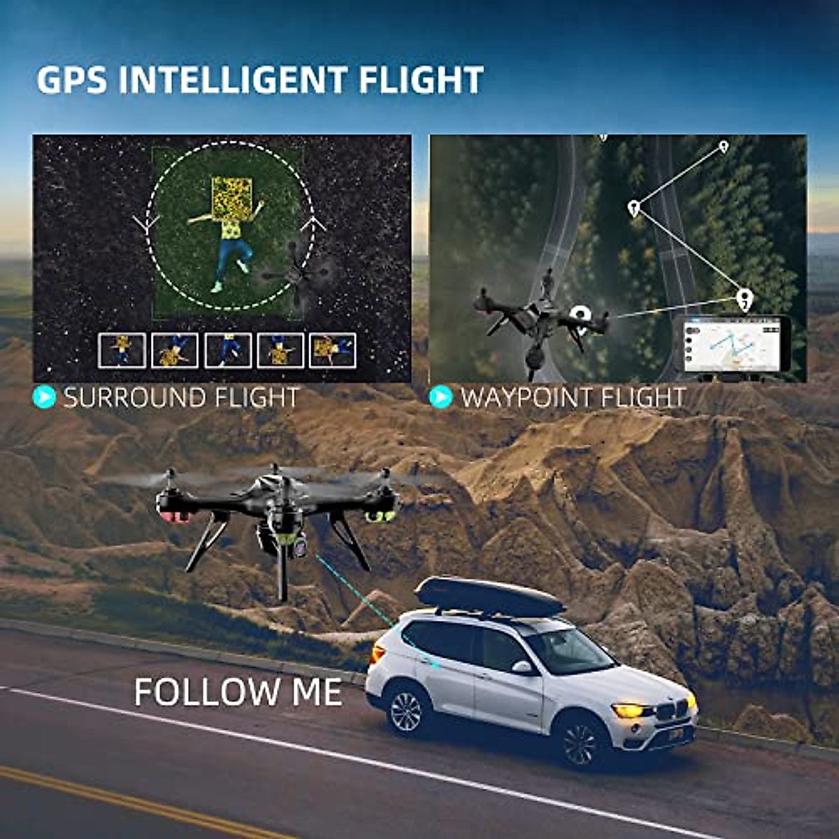 Cheerwing U59 Drone with Camera 4K for Adults, 2.4G RC Quadcopter 5G WiFi FPV Live Video Drones,GPS Auto Return,Altitude Hold,Follow Me,2 Batteries
