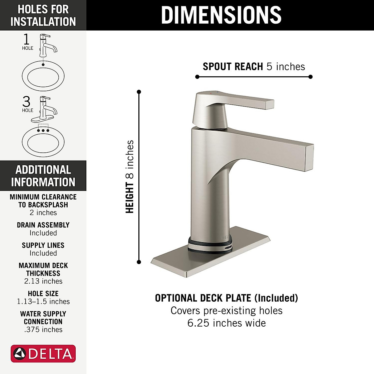 Delta Faucet 574T-DST, Chrome Zura Single Handle Centerset Lavatory Faucet with Touch2O.xt Technology