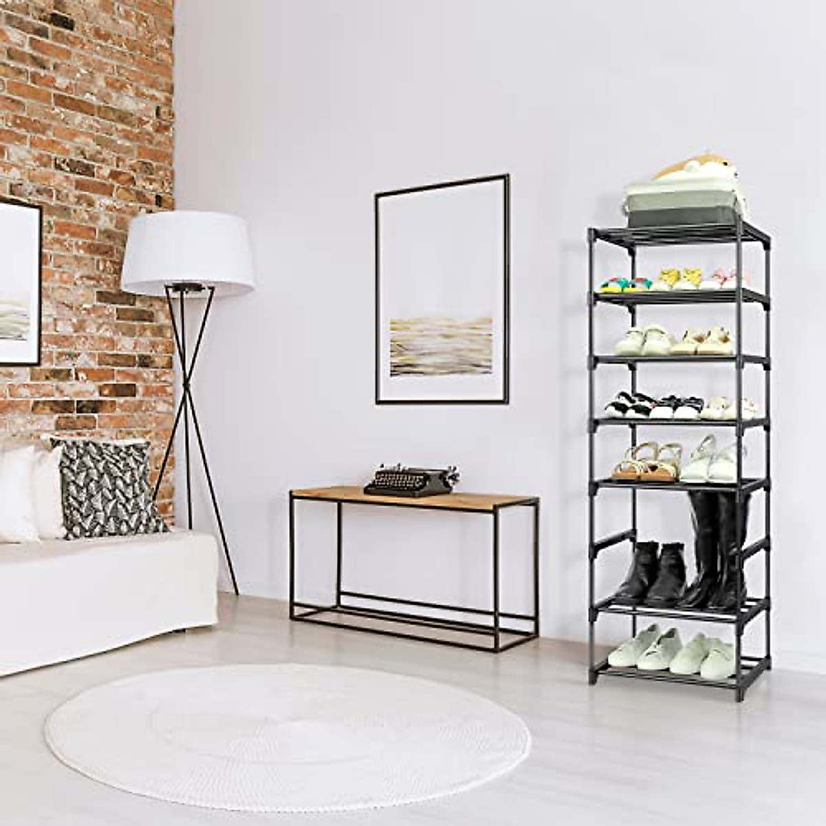 HITHIM 4-Tier Free Standing Shoe Racks, Small Shoe Rack for 6-8 Pairs Shoe Storage,Kids Shoe Racks for Small Place,Lightweight Stackable Shoe Shelf Organizer for Entryway, Doorway and Closet,Black