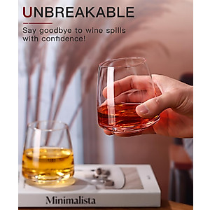 Stemless Wine Glasses Set of 4-15 oz Clear-Modern Hand-Blown Wine Glasses, European Design Crystal Glass For Red & White Wine, Unique Gifts for Wedding, Birthday，Christmas