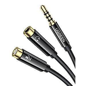 UGREEN Headphone Splitter 3.5mm 4 Pole TRRS Audio Splitter Mic Y Headset Splitter Stereo Separate Jack Compatible with PS4 Xbox Laptop Phone PC Gaming Headset Black