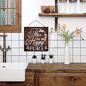 This Is My Happy Place Wood Signs Home Décor Rustic Signs Motivational Wood Home Sign for Dinning Room Laundry Pantry 12x12in