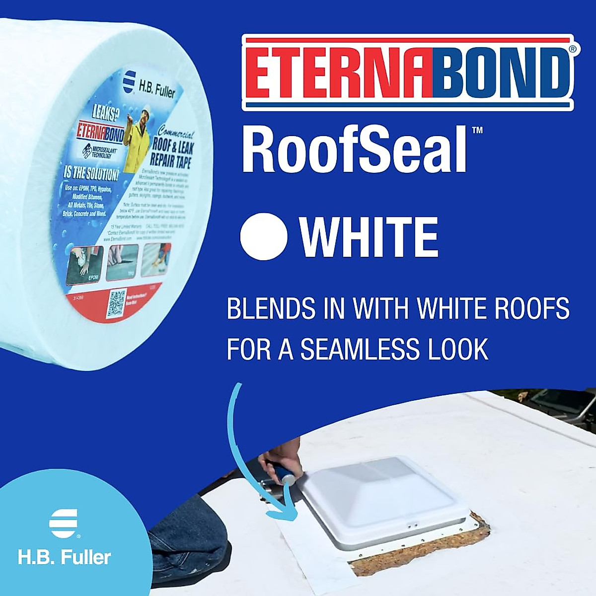 EternaBond RoofSeal White 4" x50' MicroSealant UV Stable Roof Seam Repair Tape | 35 mil Total Thickness | EB-RW040-50R - One-Step Durable, Waterproof and Airtight Repair
