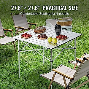 VEVOR Folding Camping Table, Outdoor Portable Lightweight Aluminum Ultra Compact Snap-Together Design with Carry Bag, for Cooking, Beach, Picnic, Travel, Grilling, 28'' x 28'', Silver