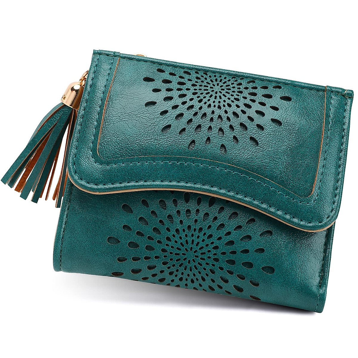 APHISON Small Wallet for Women, Sunflower RFID Wallet Women Leather Womens Wallet Cute Compact Bifold Wallets Zipper Tassel Coin Purse ID Card Holder Peacock Blue