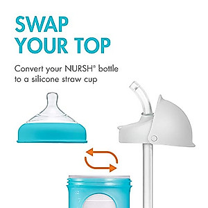 Boon NURSH Reusable Silicone Baby Bottles & NURSH Silicone Straw Conversion Top, Straws for NURSH Baby Bottles & NURSH Silicone Sippy Cup Lid, 6 Months and up