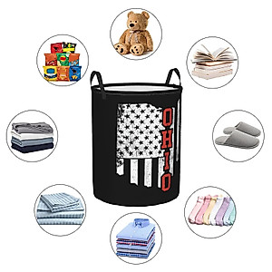 PUPSIKINS Laundry Basket Ohio State America Flag Laundry Hamper Collapsible Dirty Clothes Baskets Round Laundry Bag With Handles For Bathroom Bedroom College Dorms Home Laundry Room Kids Room