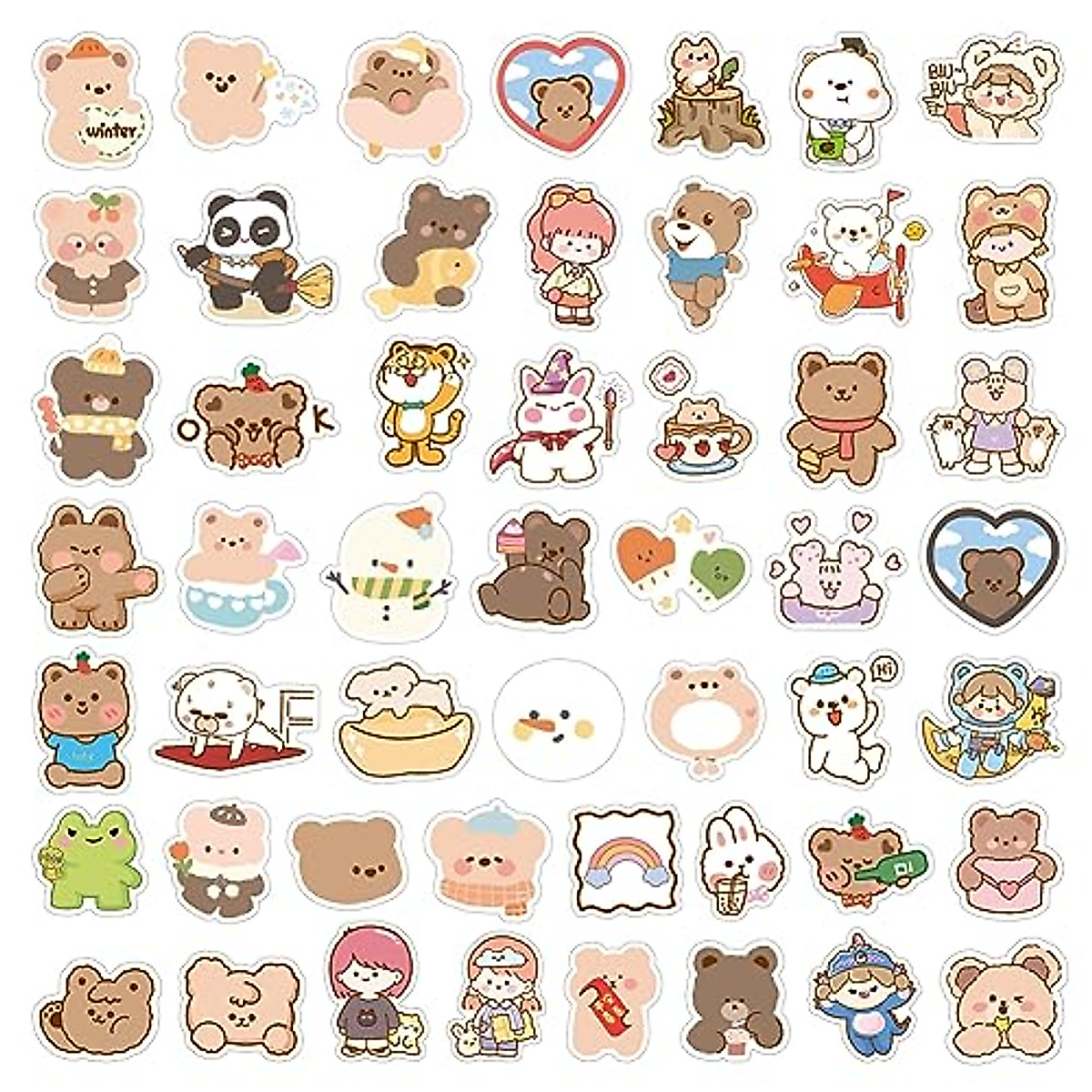 100 Pcs Cute Bear Stickers for Kids, Reusable Vinyl Waterproof Stickers for Laptop, Bumper, Skateboard, Water Bottles, Computer, Phones, Animal Stickers for Kids Teens