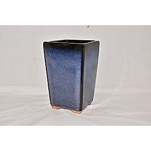 4.5'' Tall Purple & Blues Reactive Glaze Rectangle Shape Bonsai Cactus Planter Plant Pot, Blues & Purples