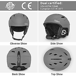 JetBlaze Ski Helmet, Snow Sports Helmet, Snowboard Helmet for Men Women Youth (Gray, M)