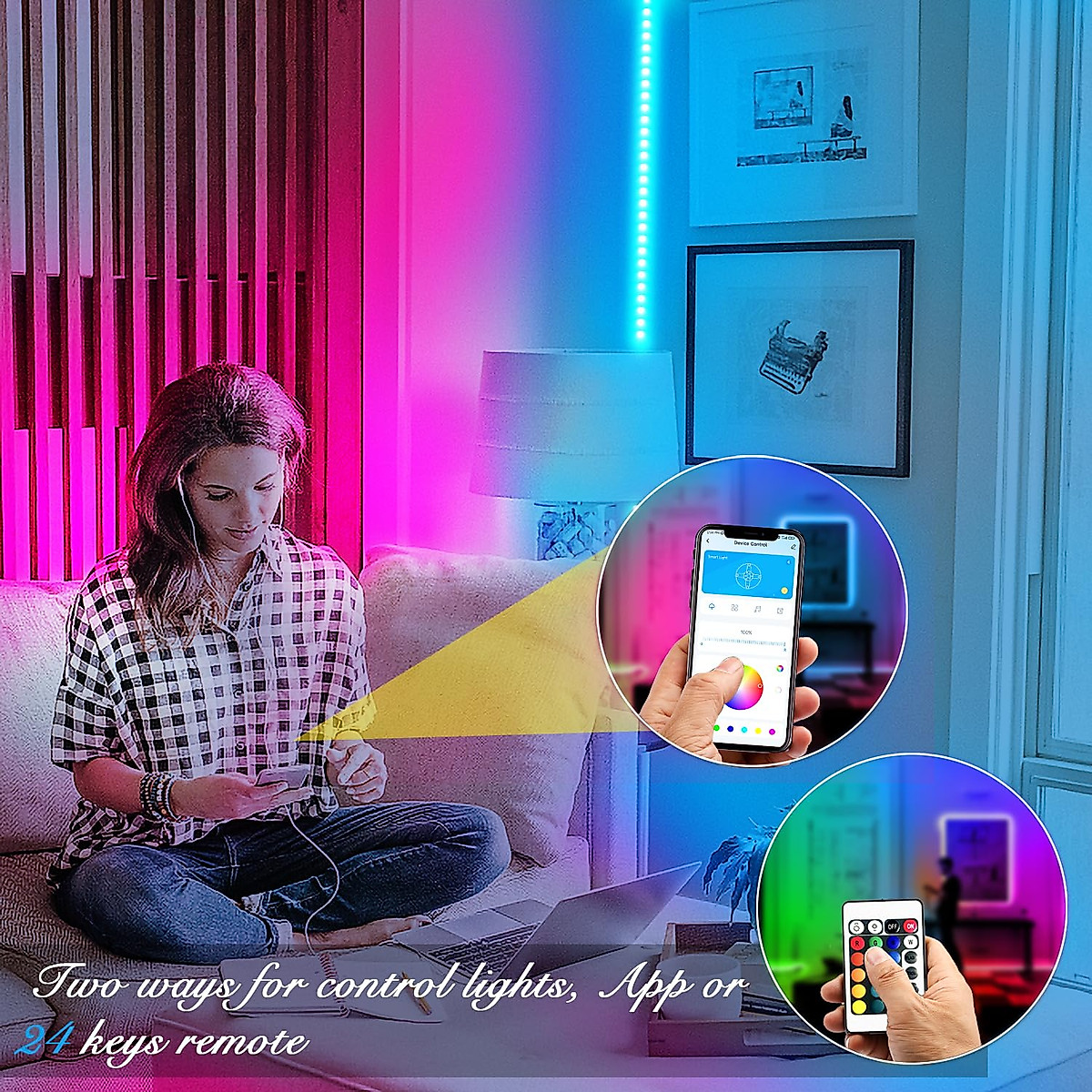 DAYBETTER Led Strip Lights 100ft (2 Rolls of 50ft) Smart Light Strips with App Control Remote, 5050 RGB Led Lights for Bedroom, Music Sync Color Changing Lights for Room Party
