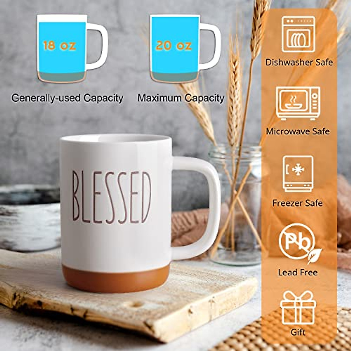 ALELION 20 oz Large Coffee Mug, Ceramic Coffee Mug with Big Handle for Latte Tea Hot Chocolate, Thank You Gifts for Dad Women Men Mom Teacher, Microwavable and Dishwasher Safe, White