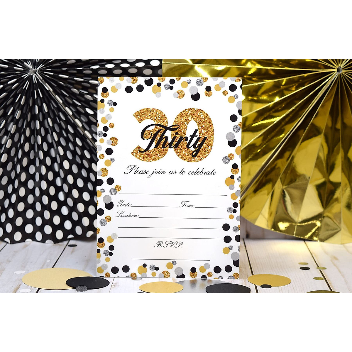 Confetti Polka Dot 30th Birthday Party Invitations, 20 5x7 Fill In Cards with Twenty White Envelopes by AmandaCreation