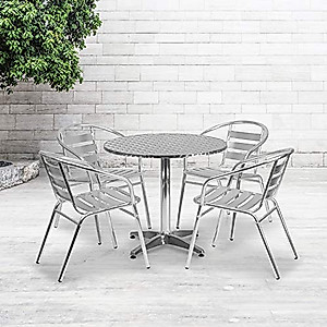 Flash Furniture 31.5'' Round Aluminum Indoor-Outdoor Table Set with 4 Slat Back Chairs