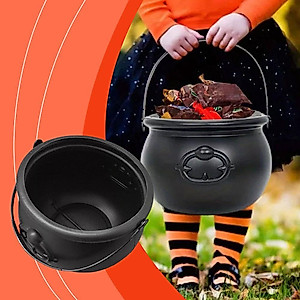 Generic Plastic Black Cauldron Kettle Halloween Candy Bowl, 2024 Large Witch Cauldron Pot Bucket for Halloween Decorations Trick or Treat Party Supplies