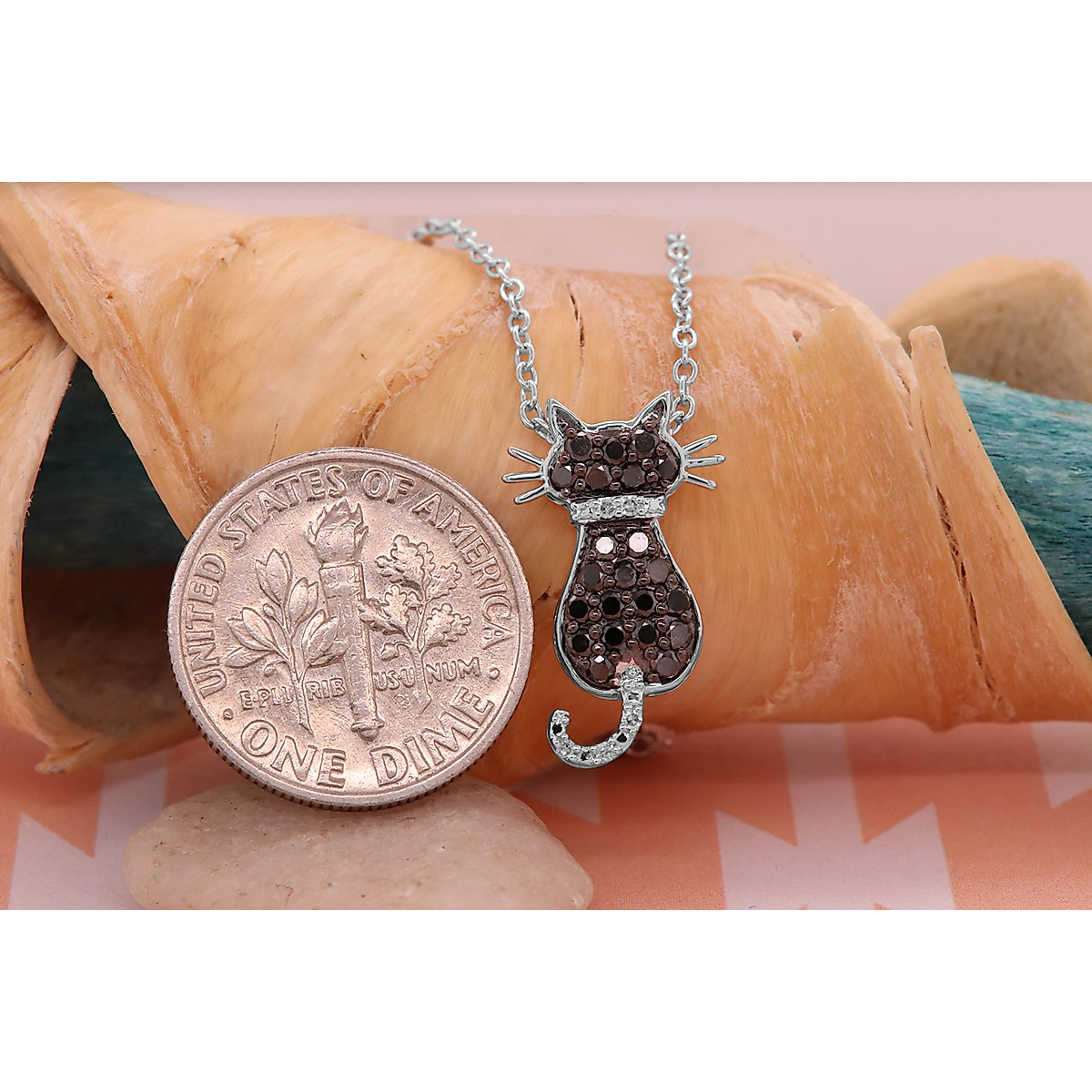 Dazzlingrock Collection 0.40 Carat (ctw) Round Black and White Diamond Kitty Cat Feline Animal Pendant | 10K White Gold