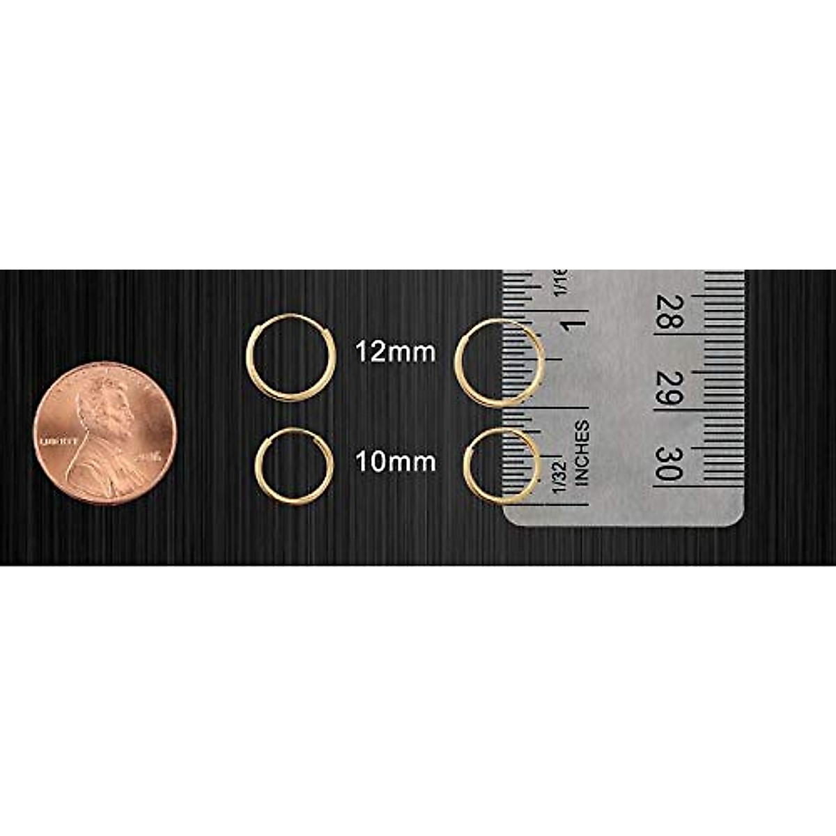 14k Yellow Gold Round Endless Hoop Earrings - 10-18mm (10 Millimeters)……