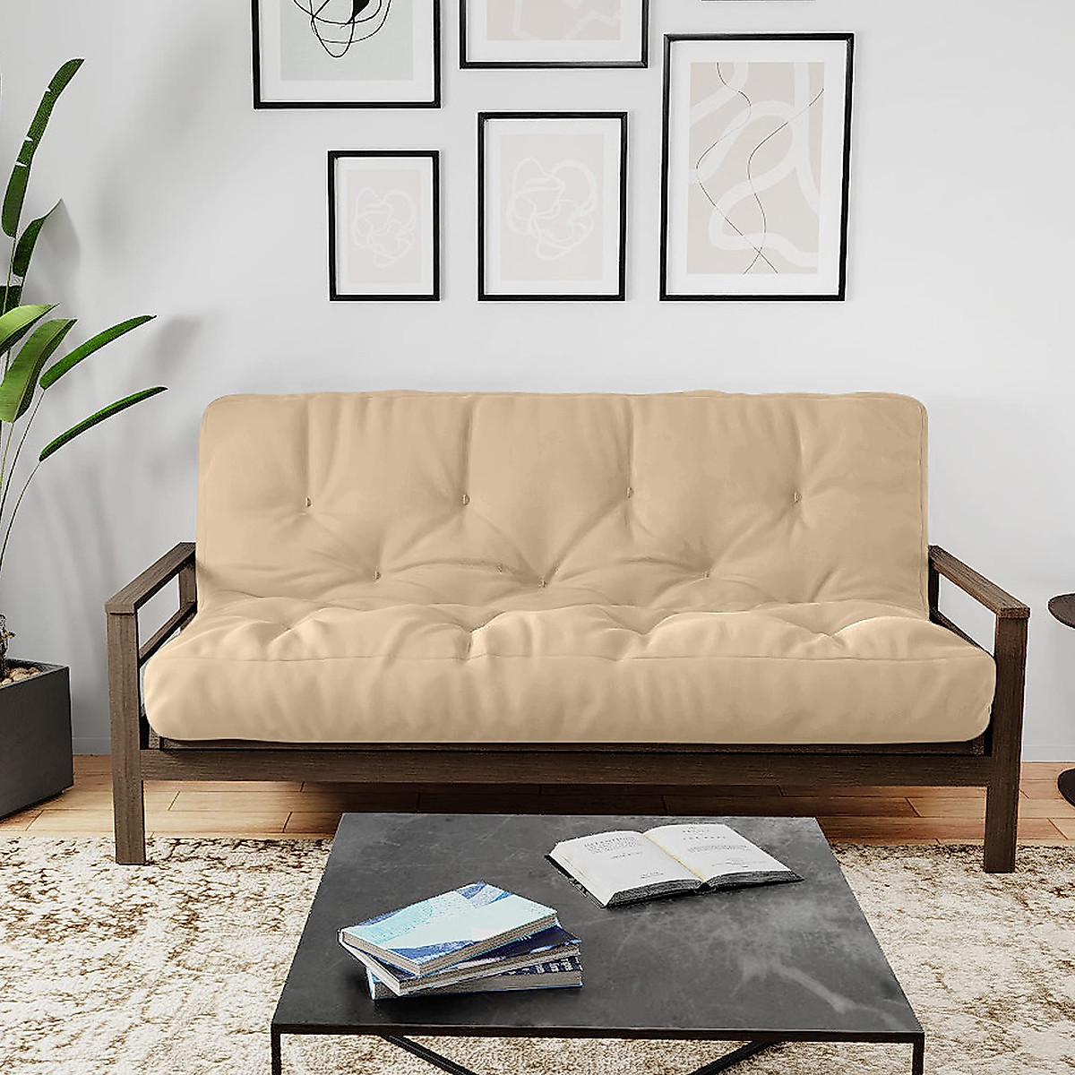 by The Futon Factory Cooling Gel Memory Foam 8 inch Futon Mattress - Solid Khaki Cover - Full Size - CertiPUR Certified Foams - Made in USA - (Frame not Included)