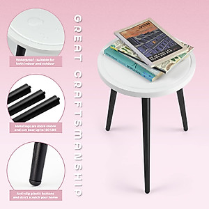 Indoor Plant Stand with Metal Legs, 16" Tall Plant Holder for Flower Pots, Mid Century Wooden Plant Stand Plant Table for Flower Pots, Modern Home Decor Small Round Side End Table (White Set 2)