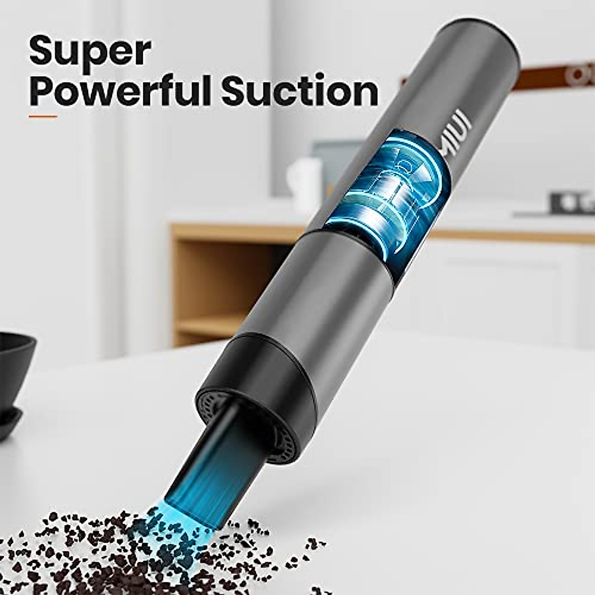 MIUI Handheld Vacuum Cordless - Car Vacuums Rechargeable, Mini Vaccum Cleaner, Lightweight & Powerful Suction - Easy to Clean Desktop and Small Spaces, Hand Held Vacuum Wireless (Silver)
