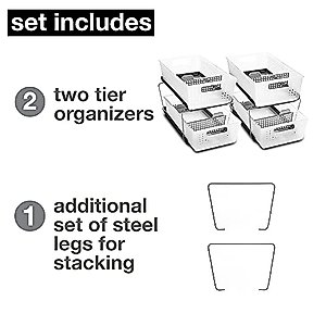 madesmart Stackable 2-Tier Organizer, Multi-Purpose Slide-Out Storage with Extra Set of Legs, Handles and Dividers for Home and Bath, BPA Free, Frost