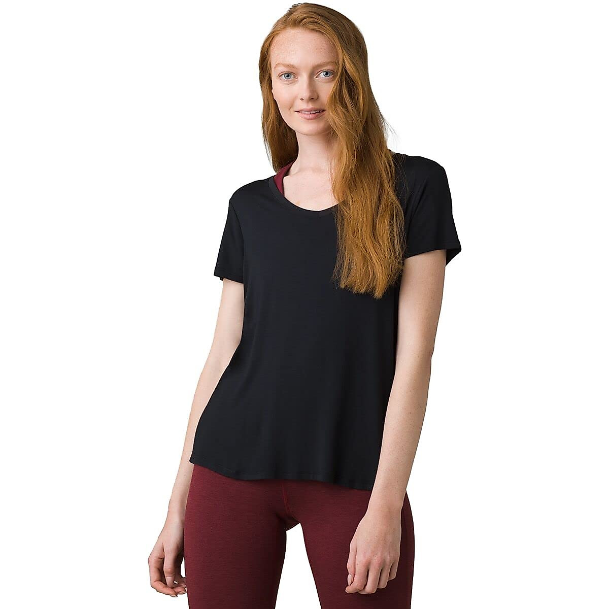 prAna Women's Foundation Short Sleeve V-Neck T-Shirt, Black, Small