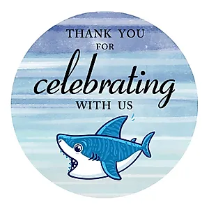 MAGJUCHE Shark Thank You Stickers, Shark Themed Party Sticker Labels for Favors, Decorations, 2 inch Round, 40-Pack