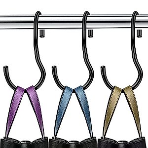 Purse Hanger for Closet - 10 Pack Closet Hooks for Bags - Unique Twisted Design Closet Rod Hooks Saves Space, Large Size Purse Hooks for Hanging Handbags, Belts, Scarves, Hats, Clothes - Black