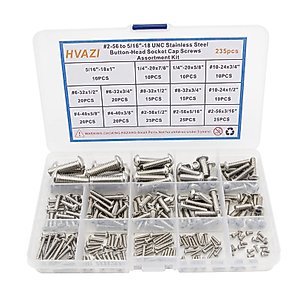 HVAZI #2-56 to 5/16"-18 UNC Stainless Steel Button-Head Socket Cap Screws Assortment Kit