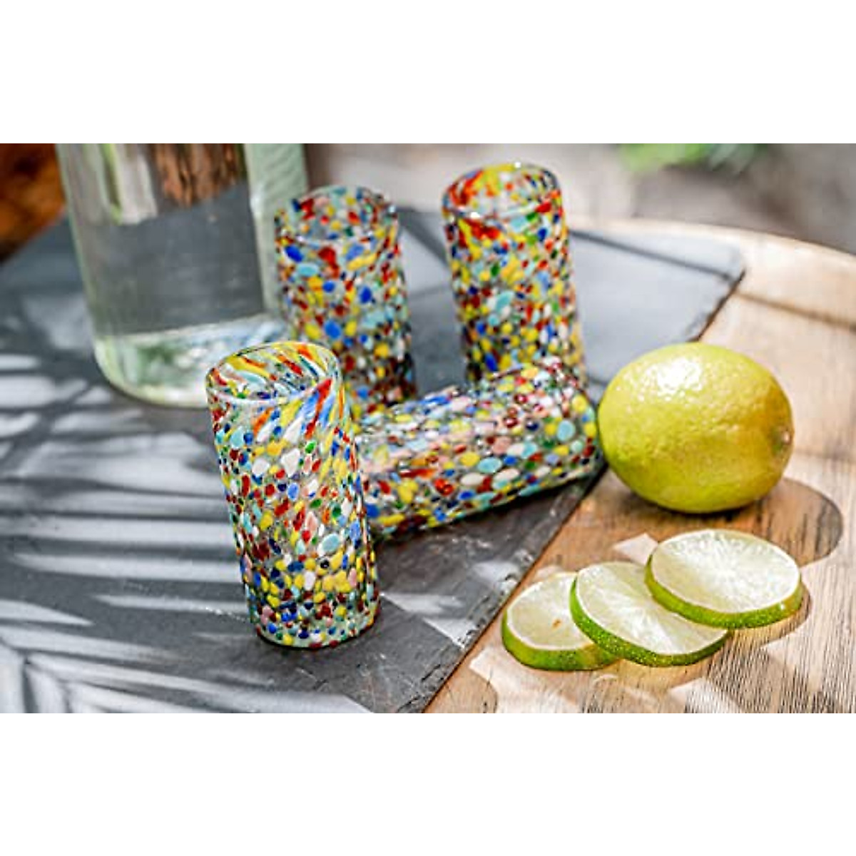 MEXTEQUIL - Authentic Mexican Tequila Shot Glasses - Tequila Set of shot glasses - 4 pcs - 2 Oz - Mexican Hand Blown Shot Glass (Confetti)