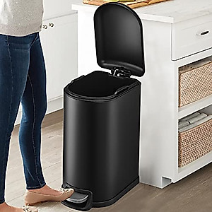 Black Kitchen Trash Can Combo Set, Step Metal Garbage Cans with Lid, 10.6+2.6 Gallon Big Small Trash Can for Kitchen, Office, Bathroom