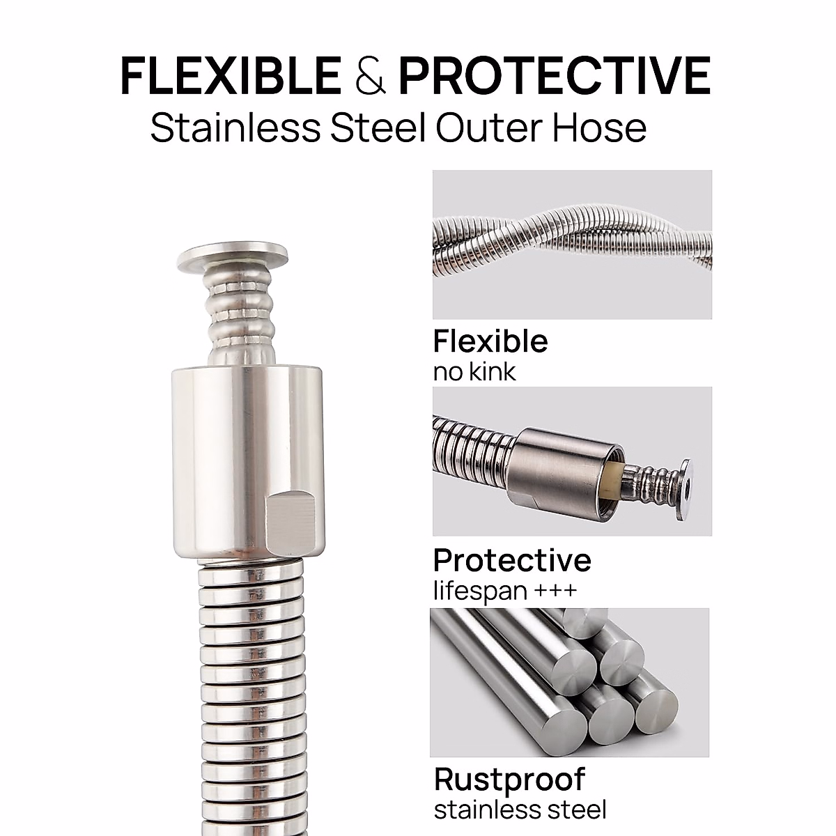 Sepaitek 38 inch Commmercial Faucet Repalcement Hose for Pre Rinse Faucet Sprayer, Commercial Faucet Parts Stainless Steel Flexible Hose for Restaurant Hospital Dishwasher, Leak-Free and Durable