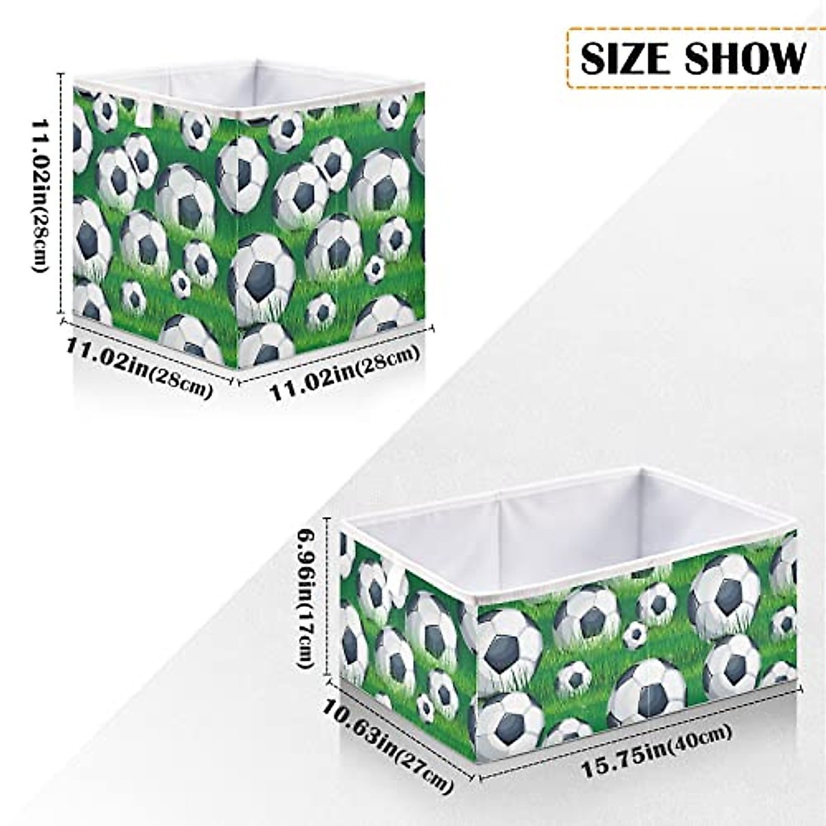 Beautiful Soccer Football Cube Storage Bin Collapsible Storage Bins Waterproof Toy Basket for Cube Organizer Bins for Kids Girls Boys Toys Book Office Home Shelf Closet - 11.02x11.02x11.02 in