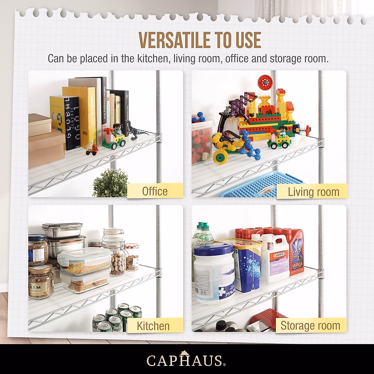 CAPHAUS NSF Adjustable Height Wire Shelving Unit w/Liner, Basement Storage Shelving, Metal Steel Storage Shelves, Garage Shelving Storage Organizer, Utility Shelf, 4-Tier No Wheels W/Liners, Black