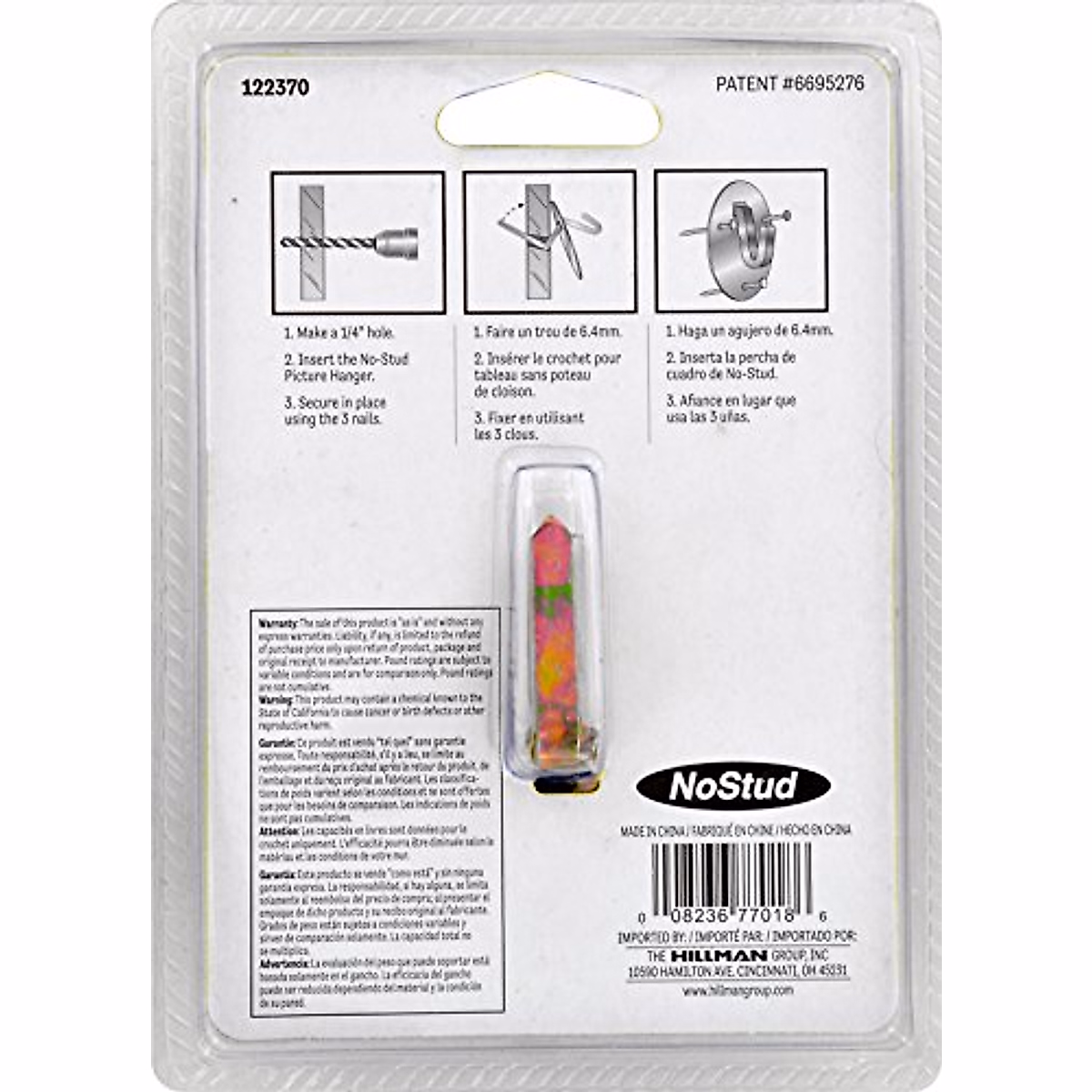 Hillman 122370 No Stud Picture Hanger, 1, No Color