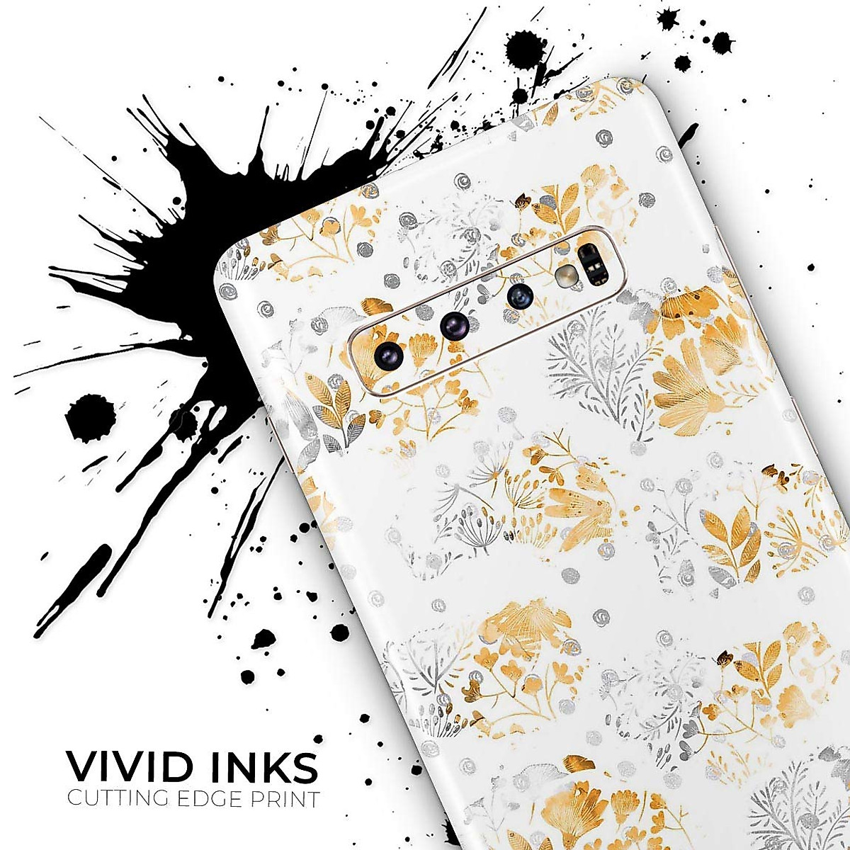 DesignSkinz Karamfila Yellow & Gray Floral V5 Protective Vinyl Decal Wrap Skin Cover Compatible with The Samsung Galaxy S20 (Screen Trim & Back Glass Skin)