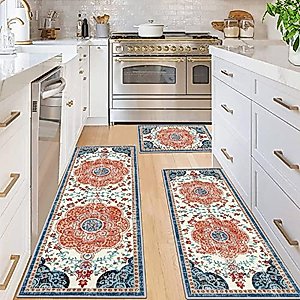 Ileading Boho Kitchen Rugs Sets 3 Piece with Runner Non Slip Kitchen Mats for Floor Washable Bohemian Runner Rug Kitchen Floor Mat Carpet for Hallway Laundry Room Door Office Sink