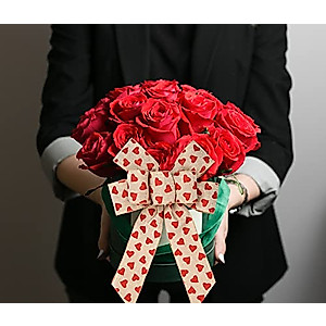 Gift Ribbon, Curling Ribbon Wired for Gift Wrapping, 2.5" 10 Yards Burlap Heart Pattern, Gift Wrap Ribbon for Bows Bridal Wedding Anniversary Ceremony Decorations