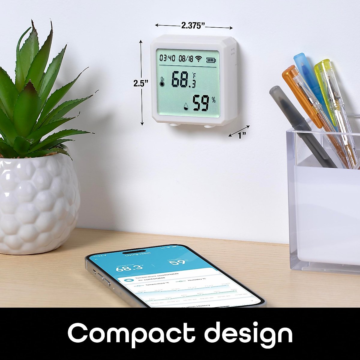 Geeni Smart Temperature and Humidity Monitor Sensor 2 Pack - Indoor Wireless WiFi Thermometer Hygrometer for House, Alexa, Google Home App Controlled, Batteries Included.