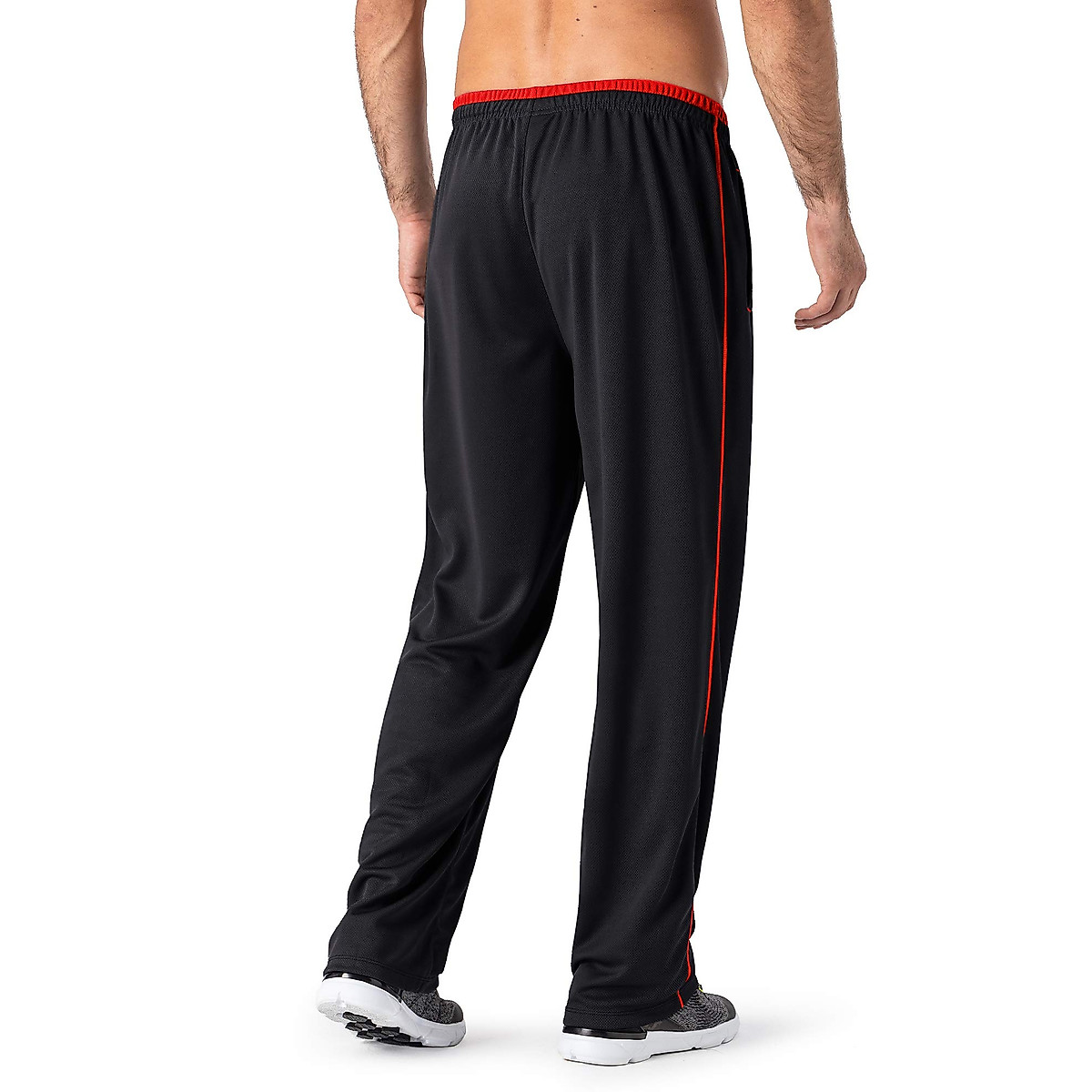 MAGNIVIT Sport Pants for Men Loose fit Warm Up Baggy Sweatpants with Zipper Pockets Black/Red