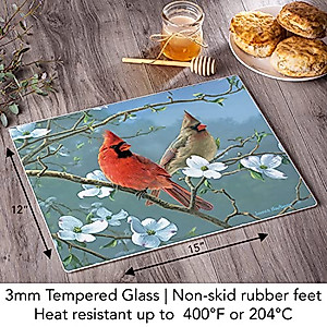 CounterArt Beautiful Songbirds Cardinal 3mm Heat Tolerant Tempered Glass Cutting Board 15” x 12” Manufactured in the USA Dishwasher Safe