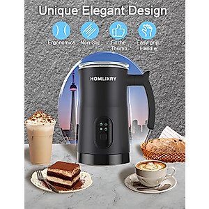 Electric Milk Frother, 4 in 1 Milk Frother and Steamer, 11.8oz/350ml Automatic Warm and Cold Foam Maker, Auto Shut-Off, Coffee Frother for Coffee, Latte, Cappuccino, Macchiato, Hot Chocolate(Black)