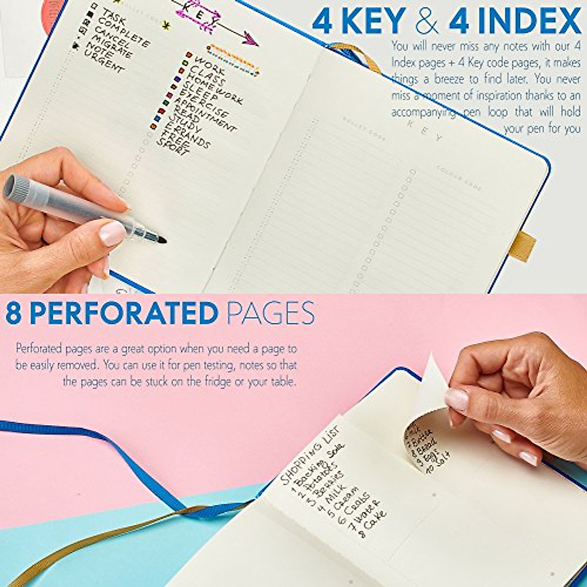 Little More Dot Grid Notebook - Dotted Notebook Journal Hardcover with Thick Paper - Leather Pocket Bullet Planner (7" x 5.5") - Small Diary with Numbered Pages with Pen Loop (Blue)